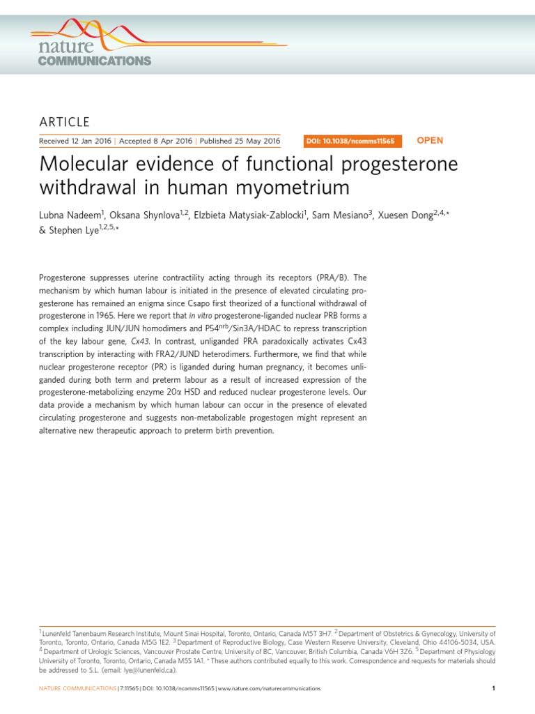 Molecular Evidence of Functional Progesterone Withdrawal in Human ...