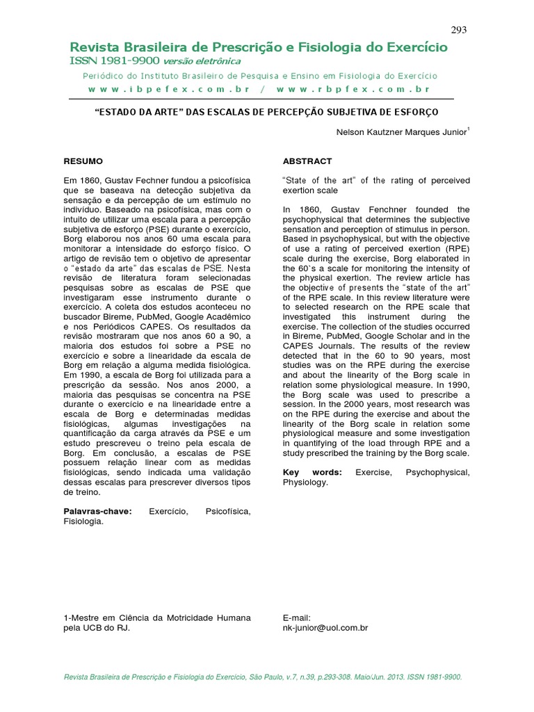 FISIOLOGIA - Escalas de PSE 2013 PDF | PDF | Logaritmo | Tempo