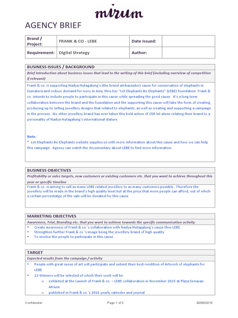 Frank & Co-LEBE Agency Brief | PDF | Brand | Marketing