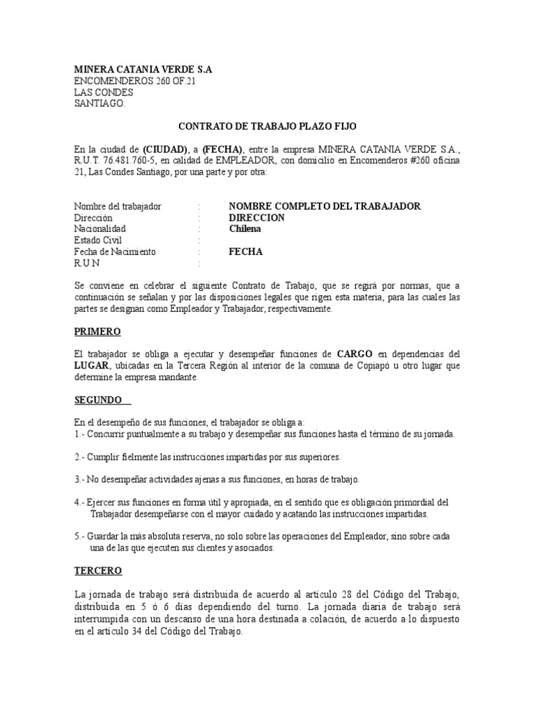 Contrato Tipo (Generico) | PDF | Tiempo de trabajo | Gobierno