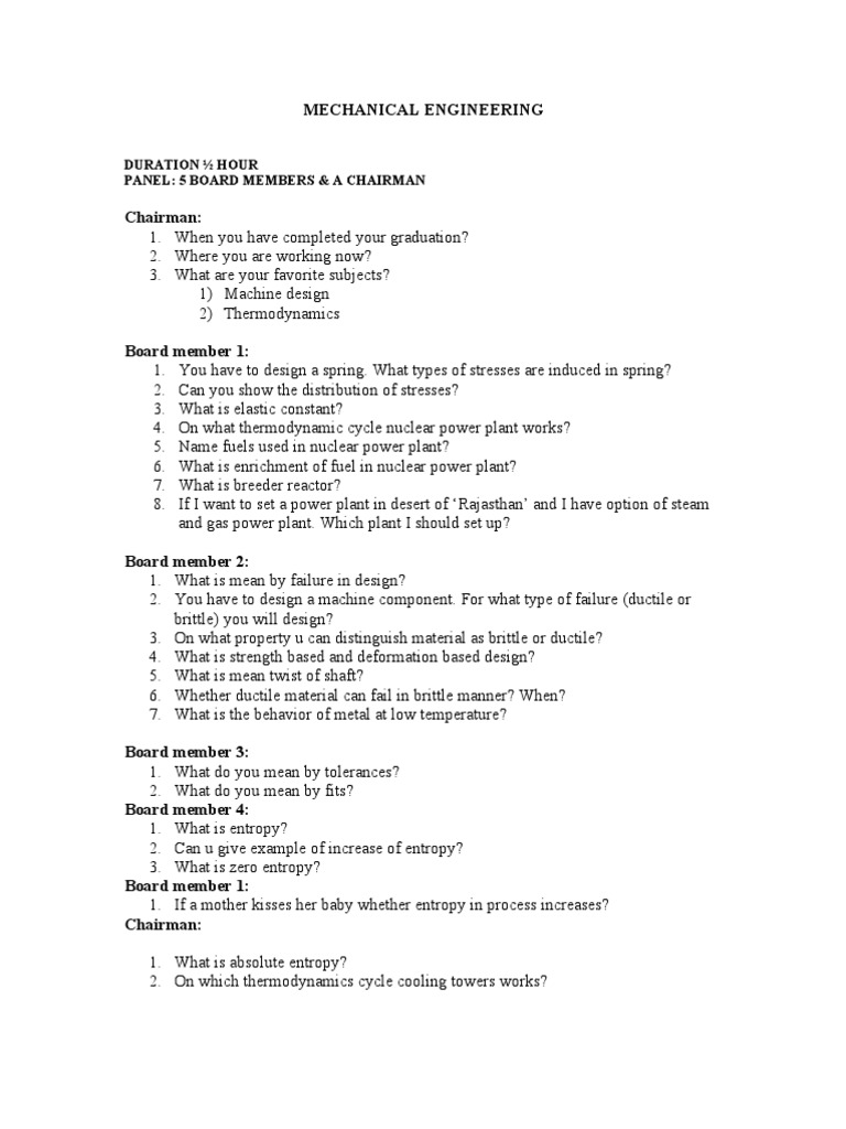 Mechanical Interview | PDF | Entropy | Ductility