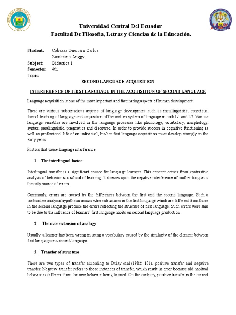 First Language Interference in SLA | PDF | Language Acquisition ...