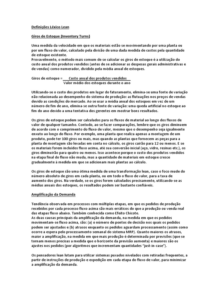 Definições Léxico Lean | PDF | Indústrias | Produção e fabricação