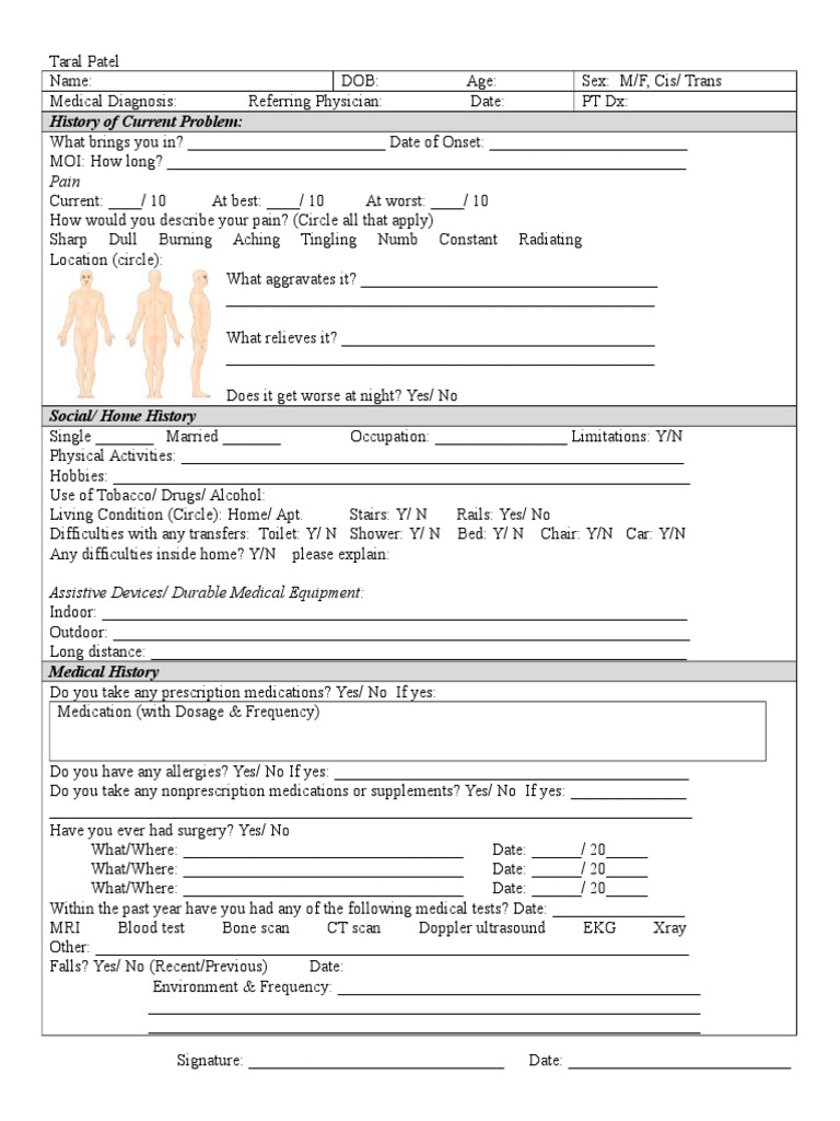 Neuroscience Physical Therapy Evaluation Form | PDF | Anatomical Terms ...
