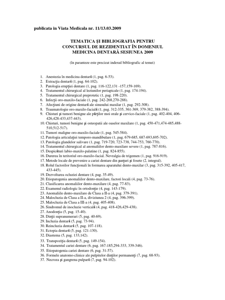 Rezidentiat MedicinaDentara | PDF
