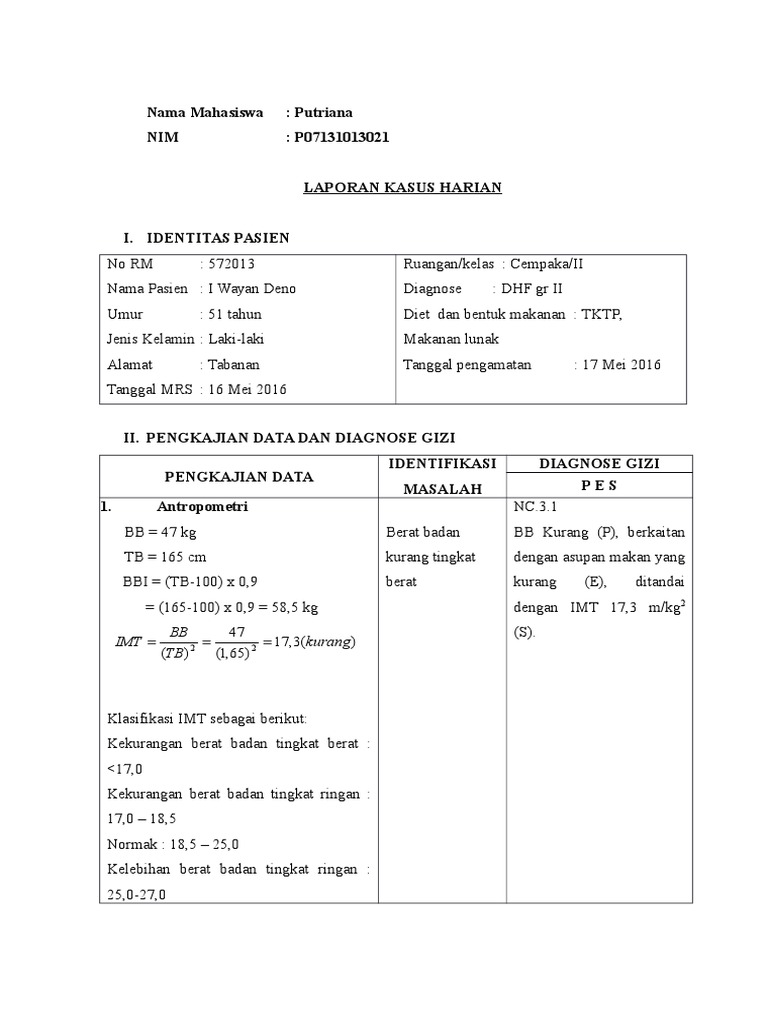 Asuhan Gizi Pada DHF Dewasa | PDF