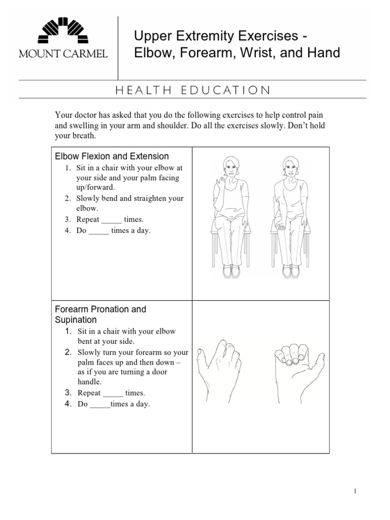 Upper Extremity Exercises - Elbow, Forearm, Wrist, and Hand | PDF