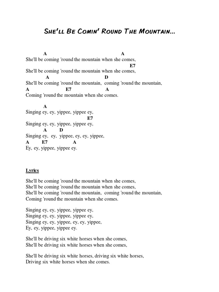 She'Ll Be Comin Round The Mountain - Lyrics & Chords | PDF