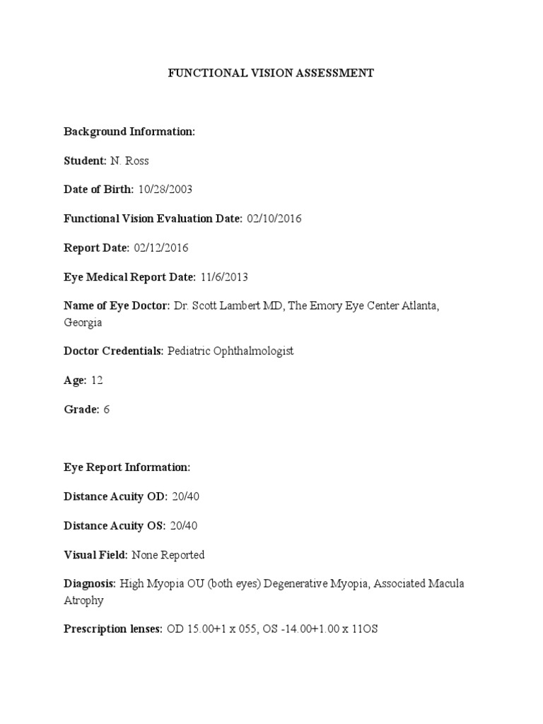 Functional Vision Assessment Standard 8 | PDF | Visual Acuity | Human Eye