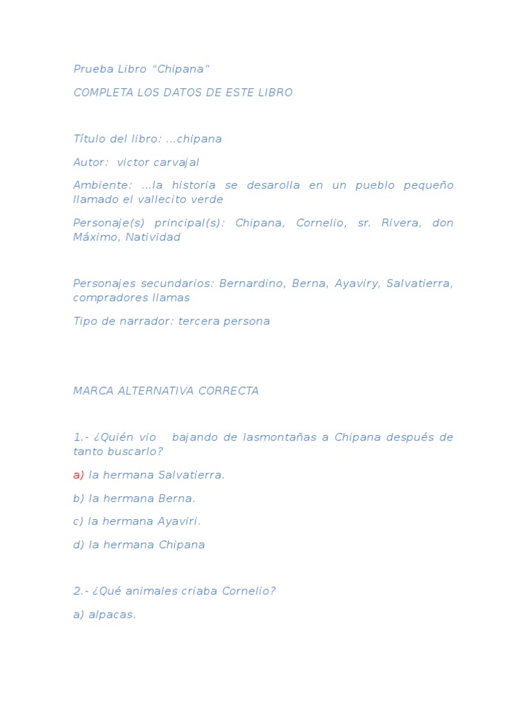Prueba del libro "Chipana" | PDF | Ocio