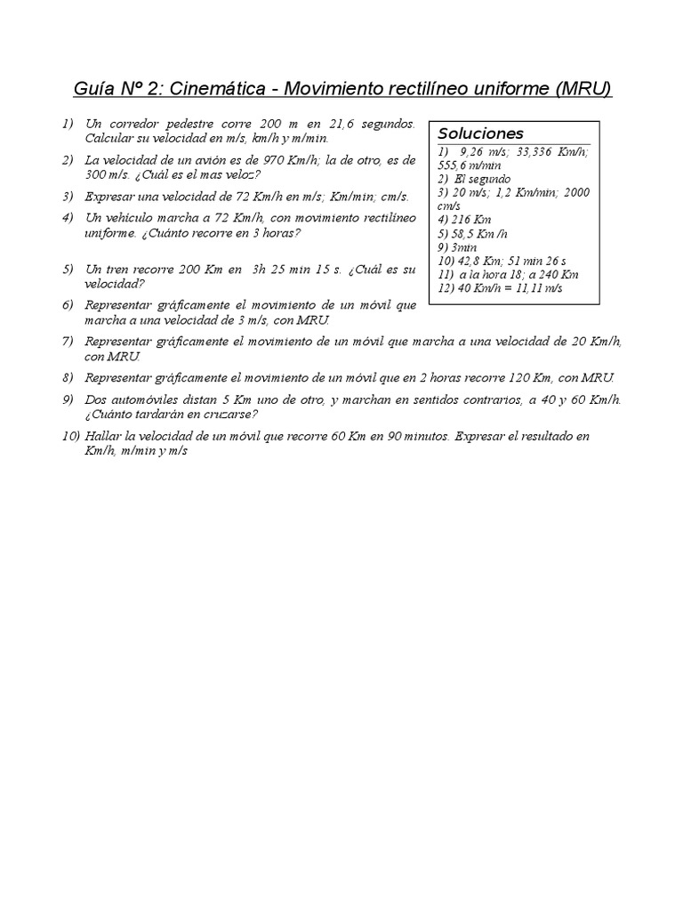 Ejercicios MRU y MRUV | PDF | Velocidad | Aceleración