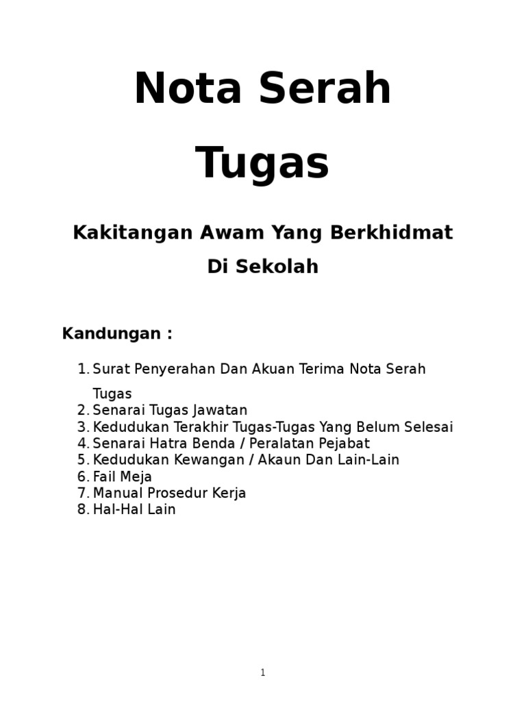 Contoh Nota Serah Tugas PPPM | PDF