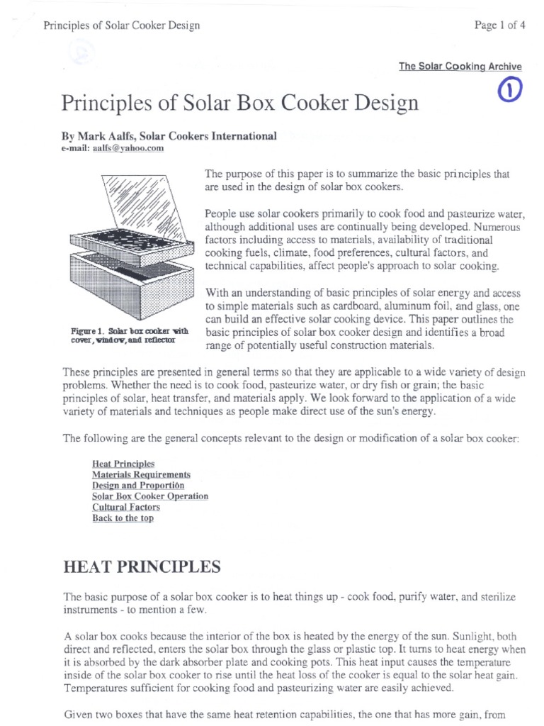 Principles of Solar Box Cooker Design | PDF | Solar Energy | Heat Transfer