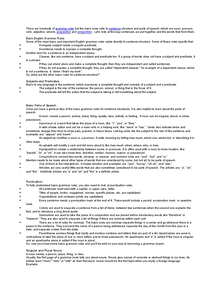 Basic English Grammar Overview | PDF | English Grammar | Predicate ...