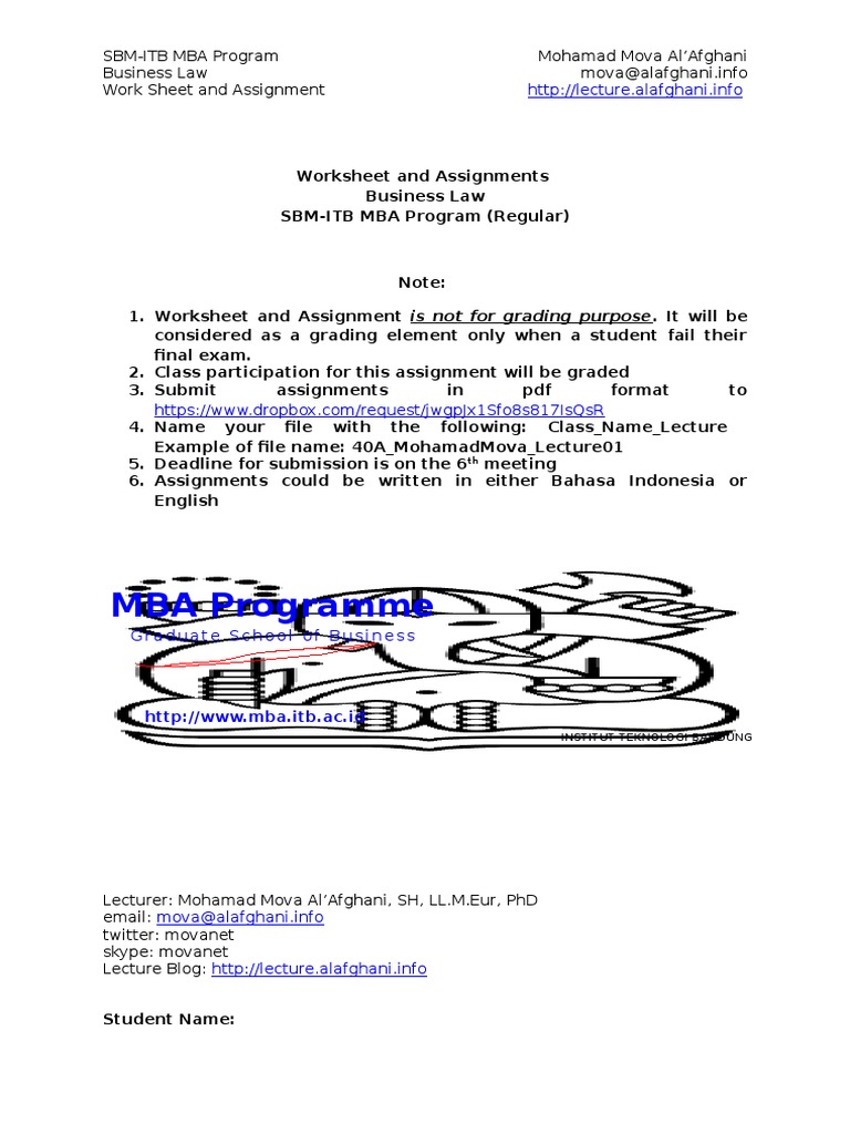MBA Programme: SBM-ITB MBA Program Mohamad Mova Al'Afghani Business Law ...