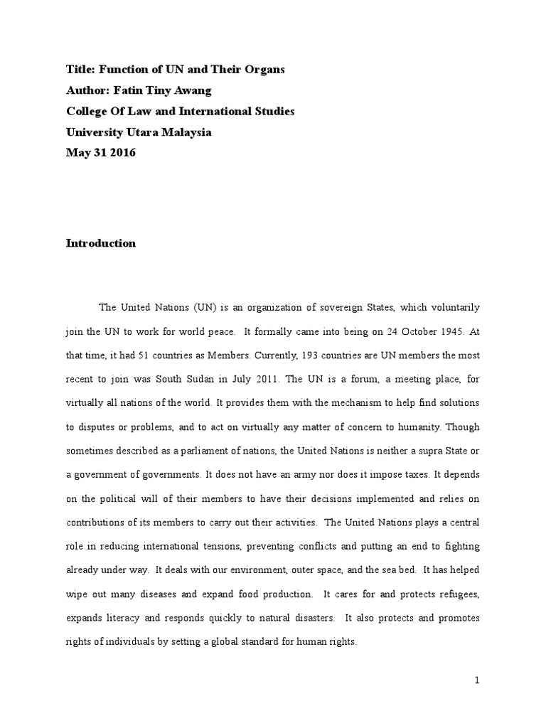 Function of UN and Their Organs | PDF | United Nations General Assembly ...