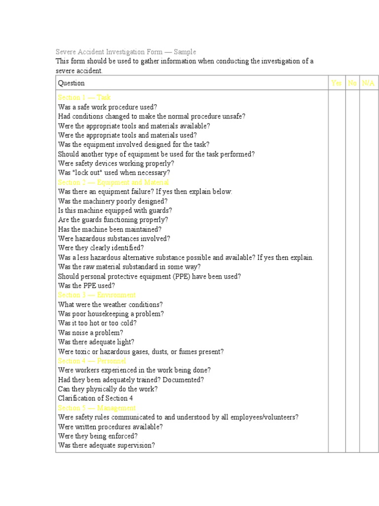Severe Accident Investigation Form Template | PDF