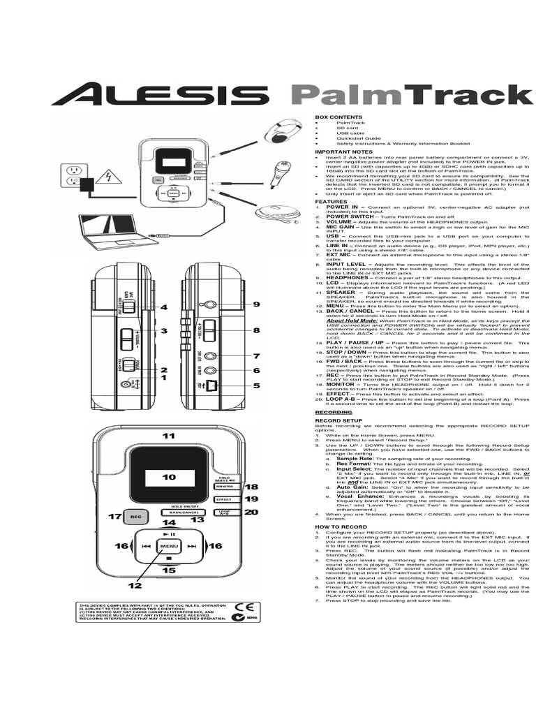 Alesis Palmtrack Manual | PDF | Secure Digital | Signal Processing