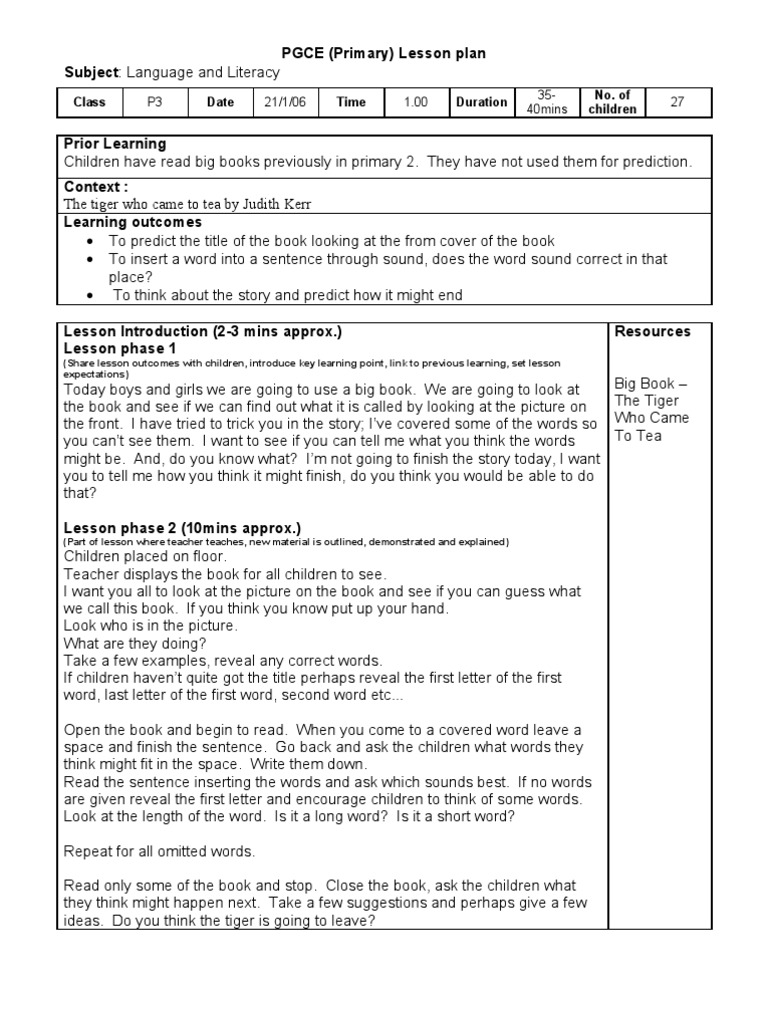 Prediction Lesson Plan 1 | PDF | Lesson Plan | Word