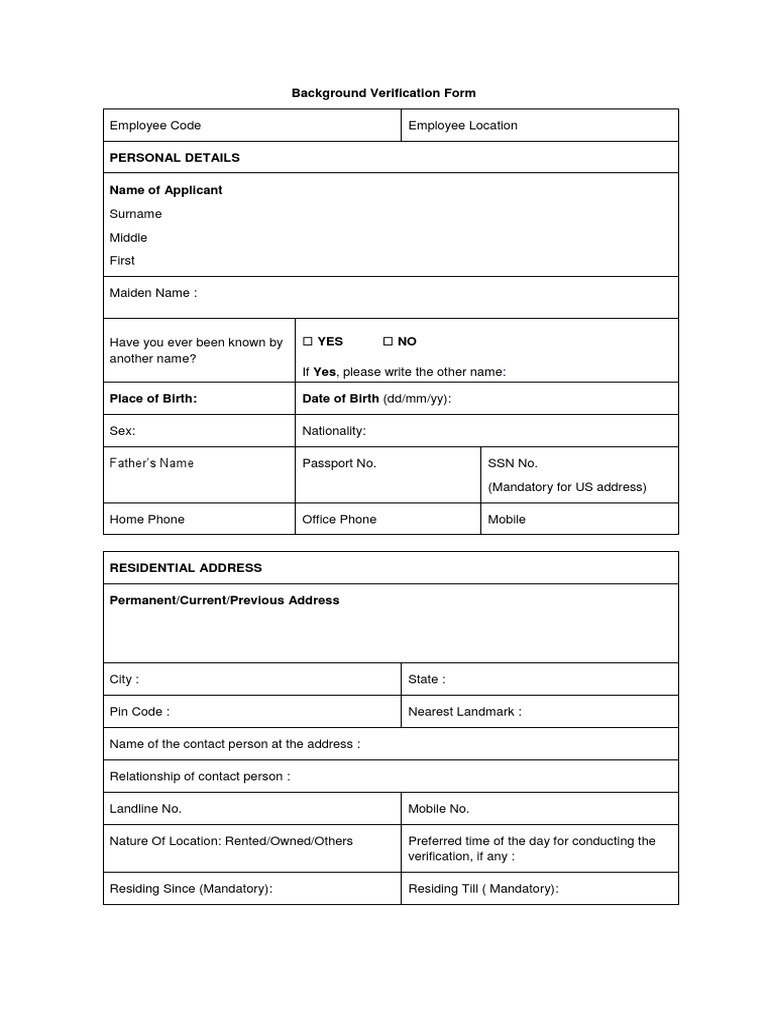 Background Verification Form | PDF | Employment | Government