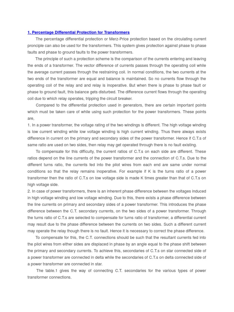 Percentage Differential Protection For Transformers | PDF | Transformer ...