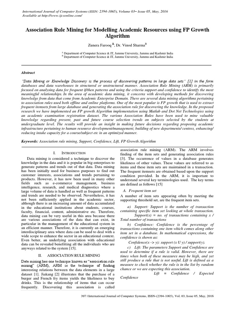 Association Rule Mining For Modelling Academic Resources Using FP Growth Algorithm PDF | PDF ...