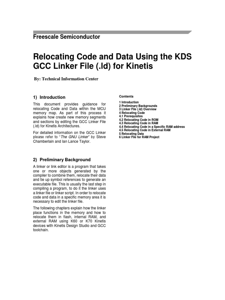 Relocating Code And Data Using The Kds Gcc Linker File For Kinetis Pdf Random Access Memory