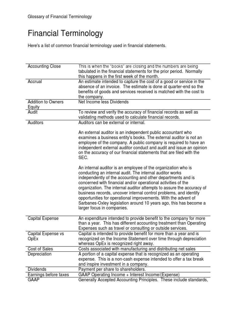 Financial Terminology | PDF | Income Statement | Expense