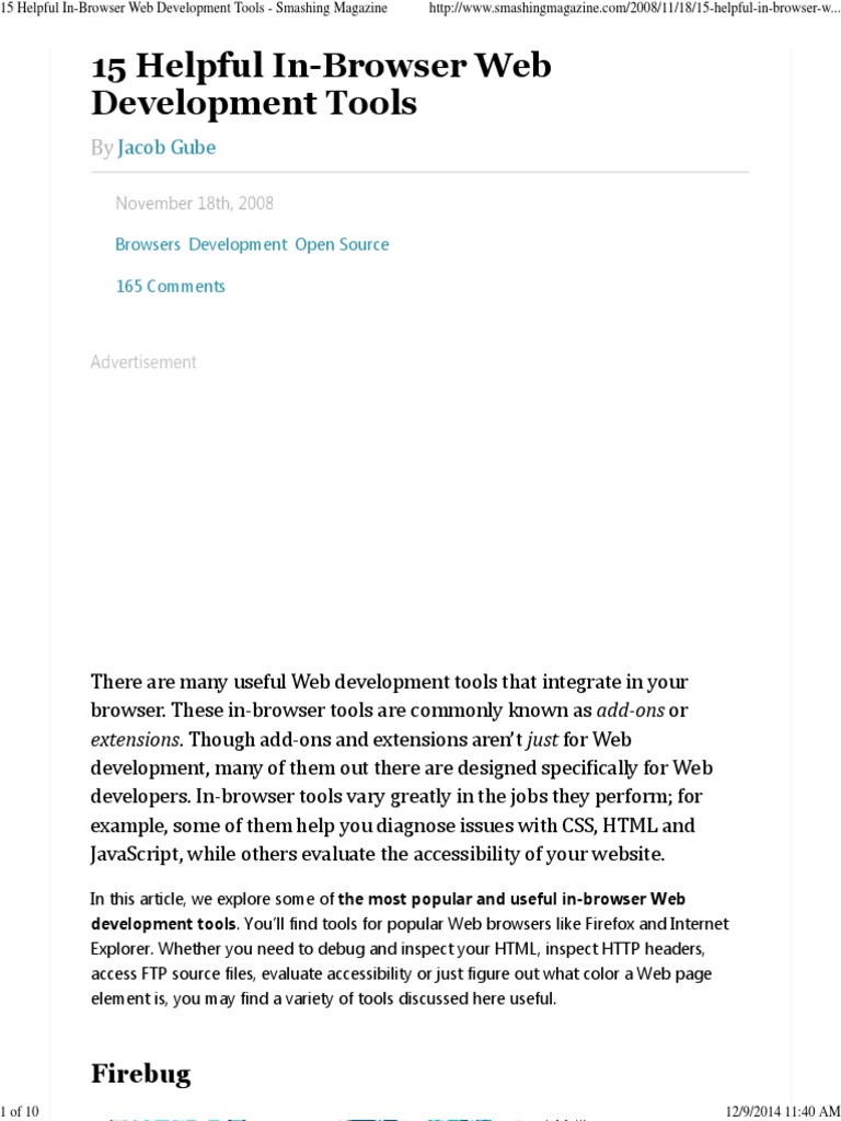 15 Helpful In-Browser Web Development Tools - Smashing Magazine | PDF ...