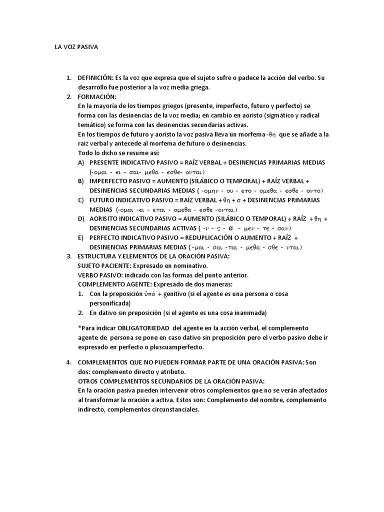 Formación y estructura de la voz pasiva | PDF | Objeto (gramática) | Verbo