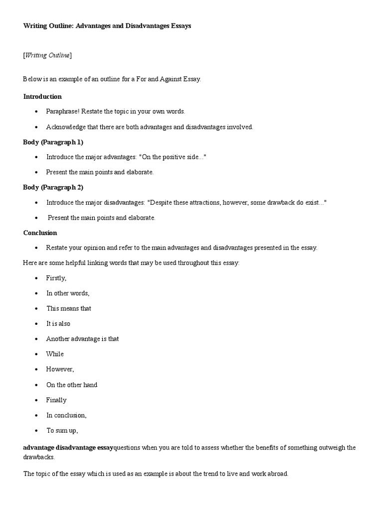 A Guide to Writing Effective Advantage and Disadvantage Essays | PDF ...
