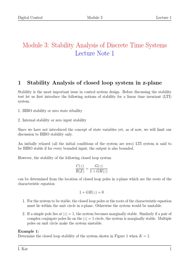 Stability Analysis of Discrete Time Systems: An Introduction to Jury's ...