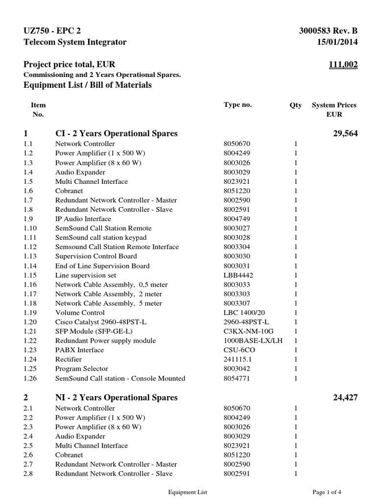 Commissioning and Operational Spares List | PDF | Electronics ...