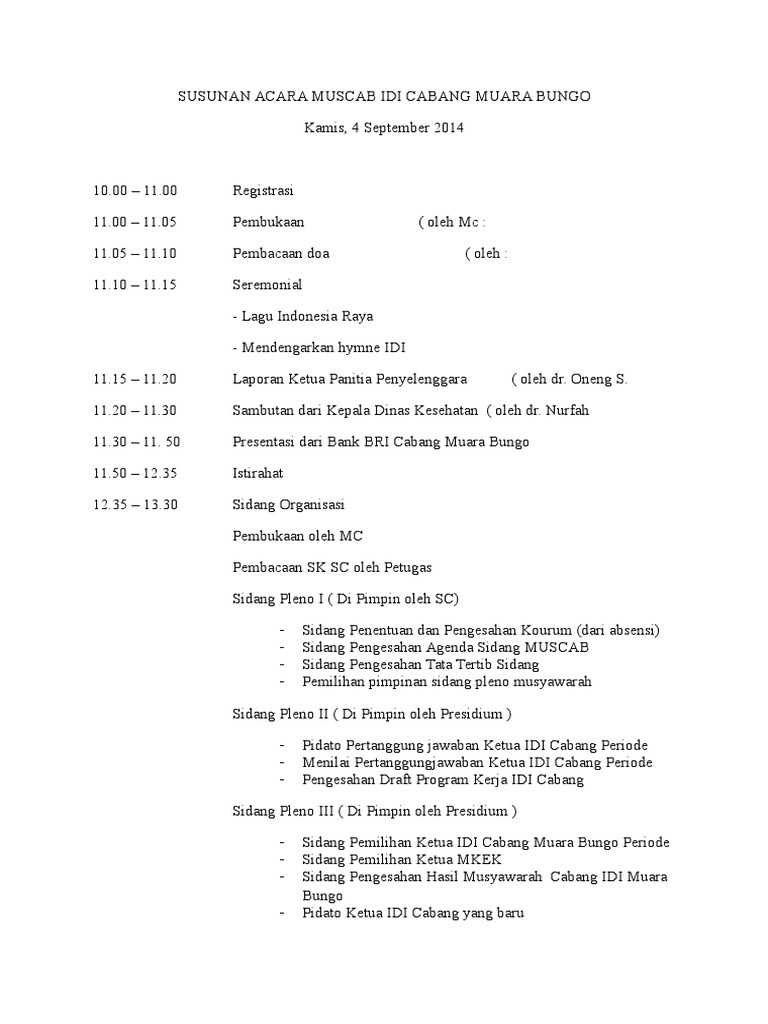 Susunan Acara Muscab Idi Cabang Muara Bungo | PDF | Karier & Perkembangan