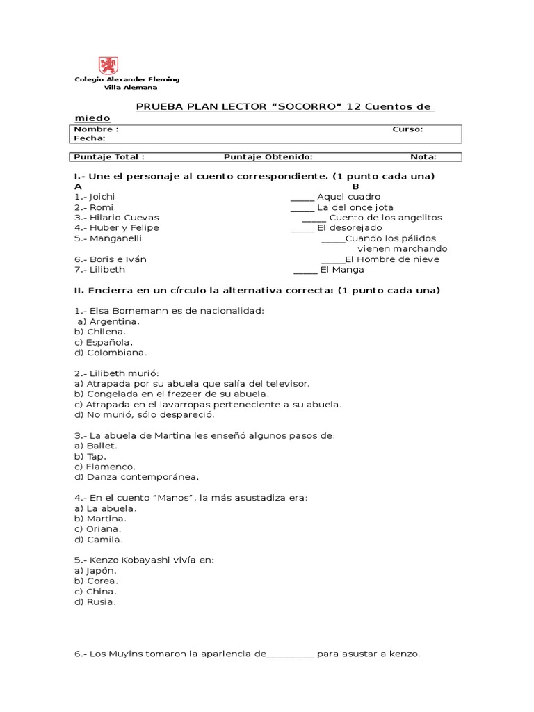 Prueba Plan Lector Socorro | PDF | Ocio