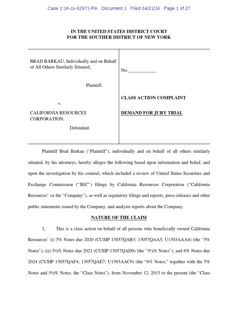 Barkau v. California Resources Corp. - Trust Indenture Act Complaint ...