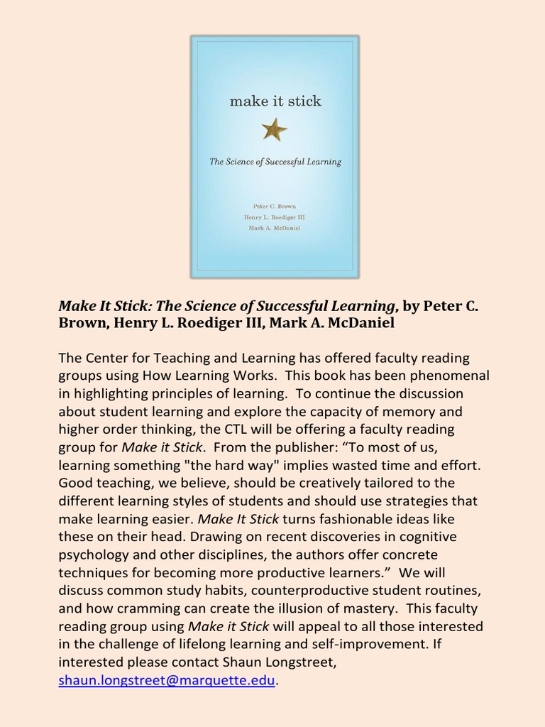 Make It Stick: The Science of Successful Learning, by Peter C | PDF ...