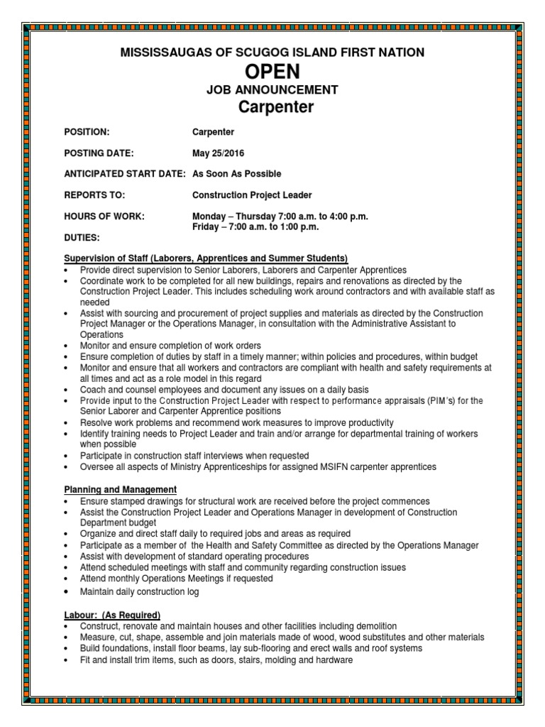 Carpenter - MISSISSAUGAS OF SCUGOG ISLAND FIRST NATION | PDF ...