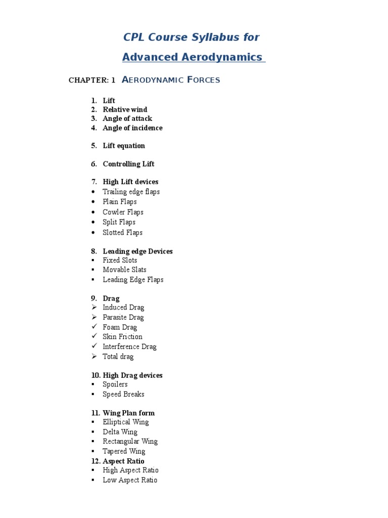 CPL Course Syllabus | PDF | Stall (Fluid Mechanics) | Flap (Aeronautics)