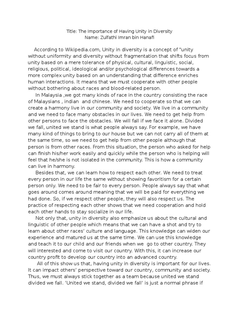 Importance of Unity in Diversity | PDF | Multiculturalism | Race (Human ...