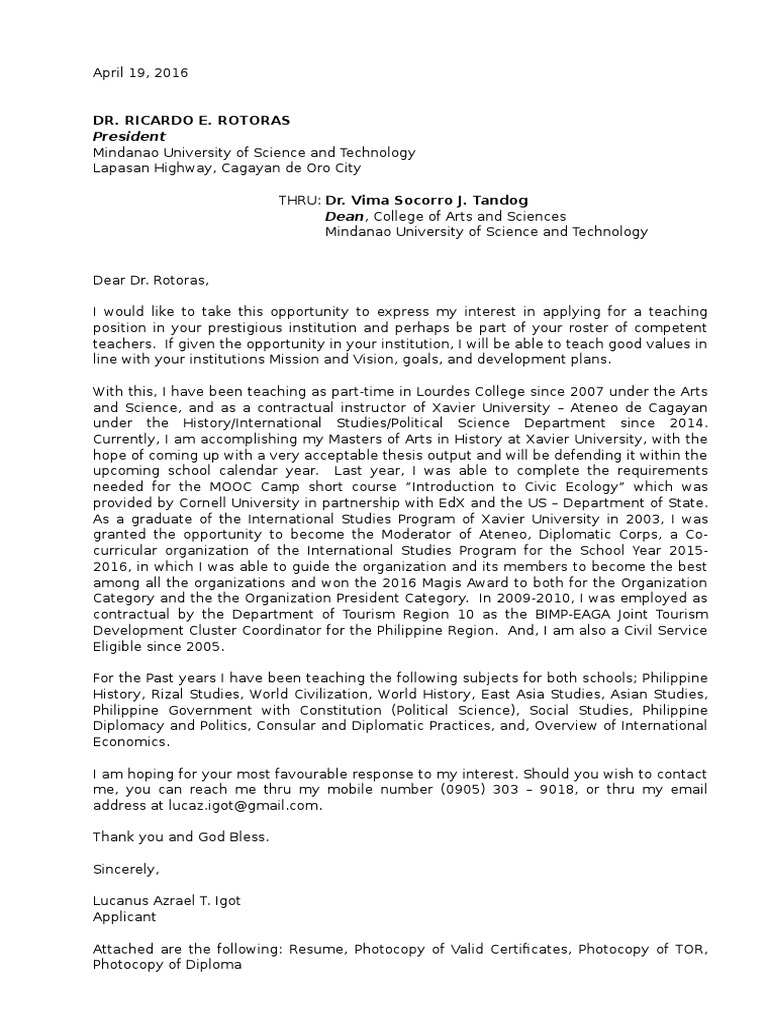Application LEtter | PDF | Academia | Further Education