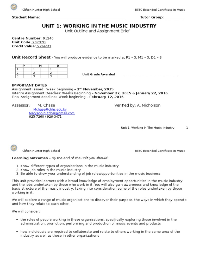 BTEC Music Industry Assignment Guide | PDF | Record Label | Microsoft ...