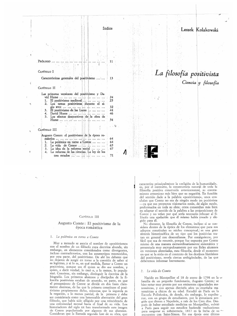 Kolakowski La Filosofía Positivista Cap III | PDF