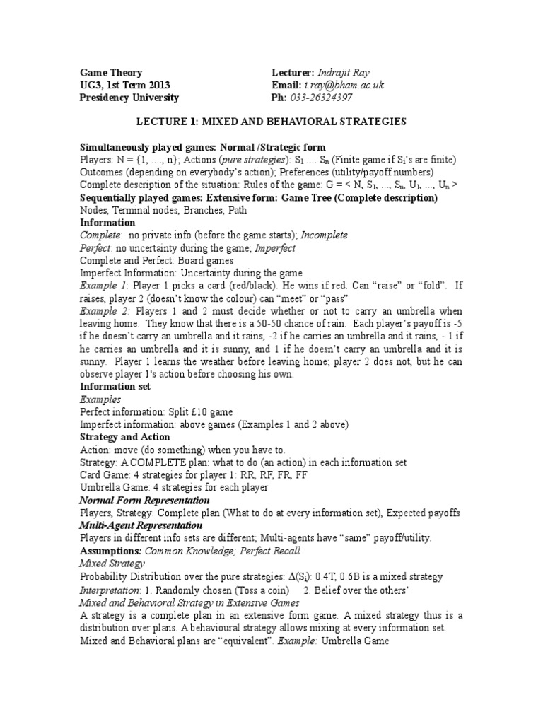 Indrajit Ray Game Theory Lectures | PDF | Game Theory | Economics Of ...