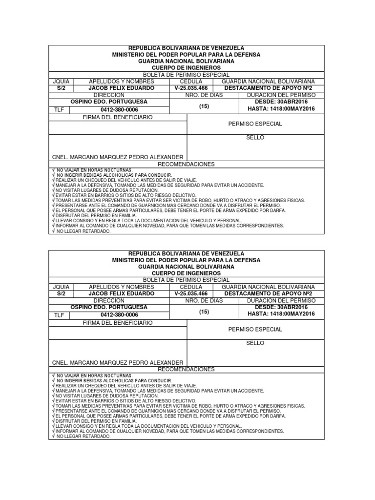 Boletas de Permiso | PDF | Robo | Venezuela