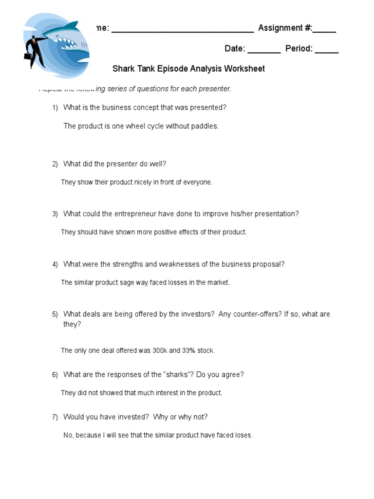 Shark Tank Episode Analysis Worksheet | PDF | Business