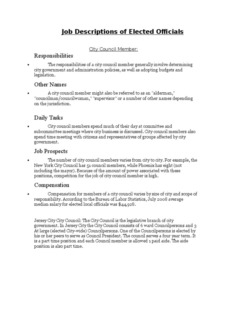 Job Descriptions of Elected Officials | United States House Of ...