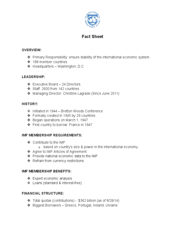 IMF Fact Sheet, Background, Q&A, and Talking Points | PDF ...