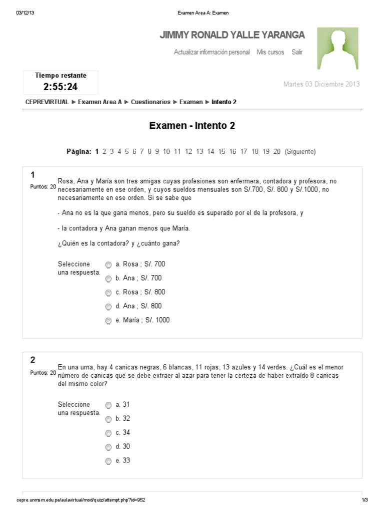 Examen Area A - Examen 1 PDF | PDF