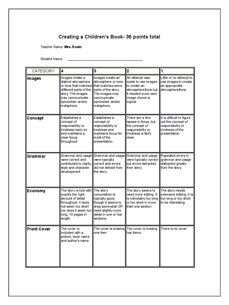 Children's Book Rubric Evaluation | PDF | Communication | Cognition